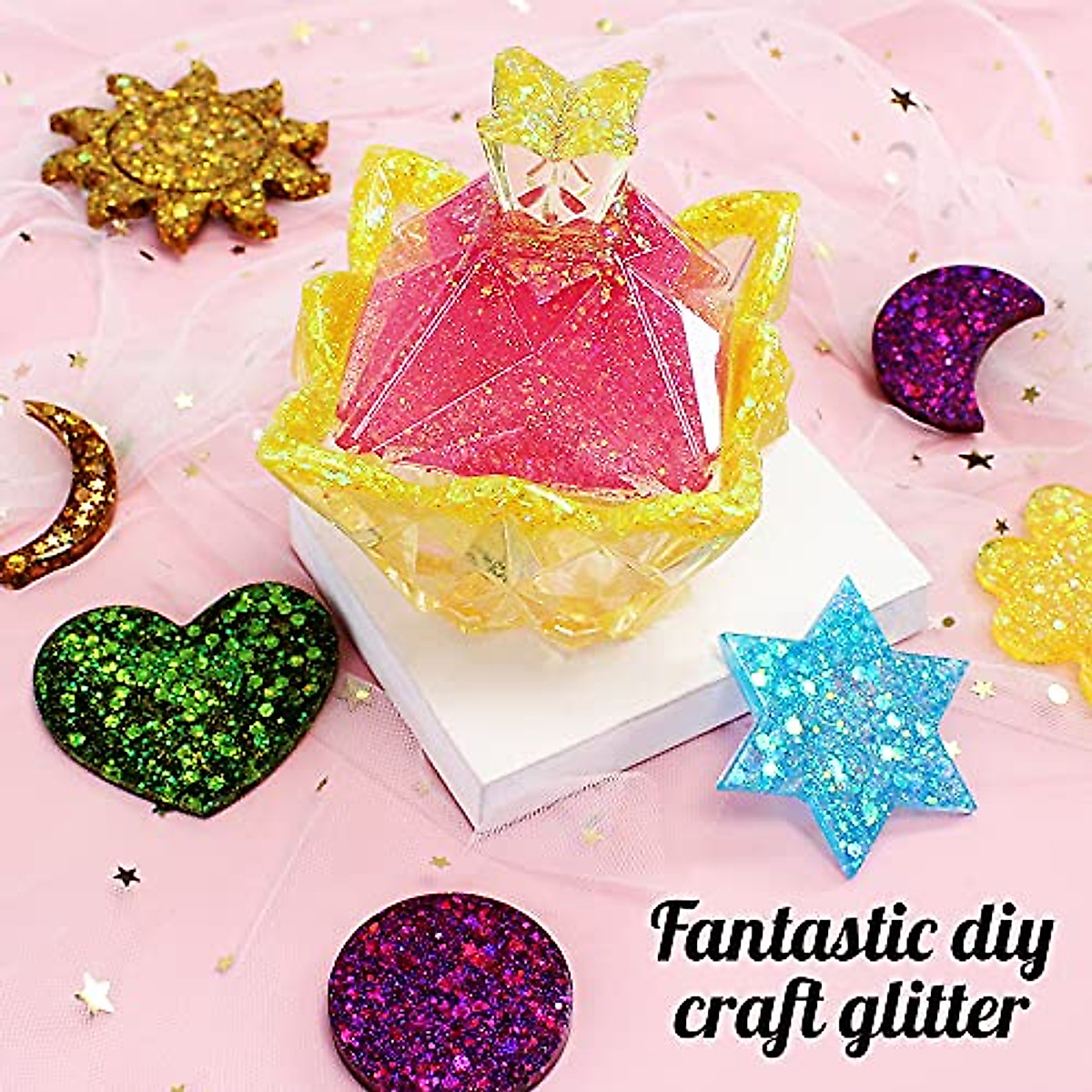 100g Holographic Glitter, Cosmetic Mixed Hexagon Chunky & Fine Craft Glitter Resin Sequins for Epoxy, Resin Art, Body, Hair, Face, Nail, Slime, Tumblers (Silver)