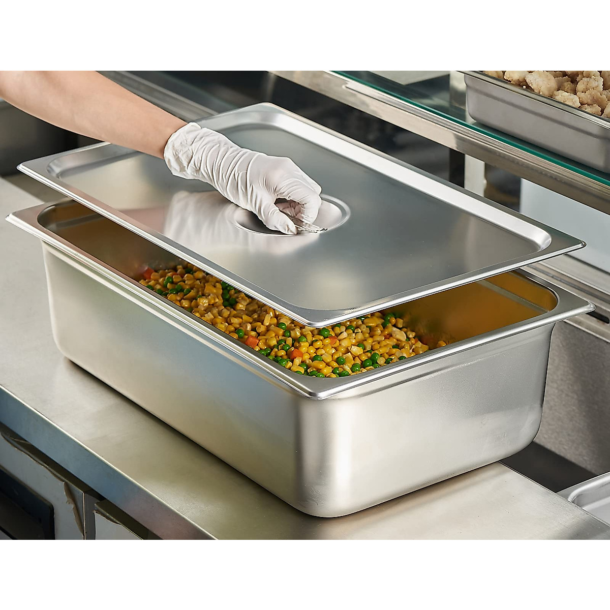 CURTA Full Size Hotel Pan Cover,18-8 Stainless Steel Solid Steam Table Catering Food Pan Lid with Handle