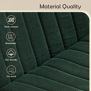 HOOLETE Criss Cross Legged Office Chair no Wheels Upholstered Wide Seat Armless Desk Chair Height Adjustable Swivel Computer Chair for Home Office, Bedroom, Makeup, Dark Green