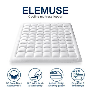 ELEMUSE Cooling Blue Queen Dual Layer Mattress Pad Cover, Cool-to-Touch Fitted Sheet Plus Soft Mattress Topper for Hot Sleepers, Supportive Pillowtop Mattress Protector with Fluffy Filling
