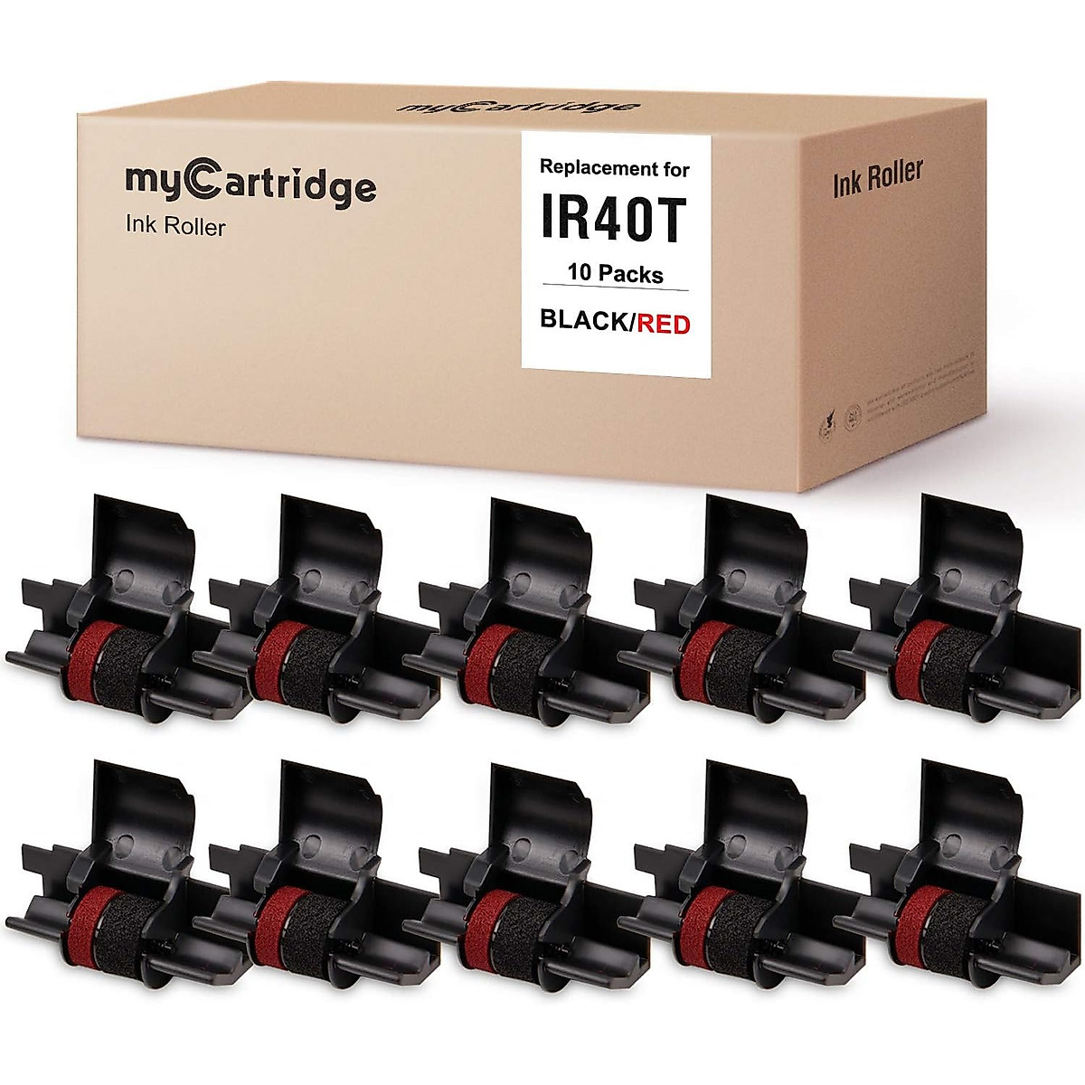 MYCARTRIDGE IR40T IR-40T CP-13 NR-42(10-Pack) Compatible with Calculator Ink Roller Replacement for IR-40T CP-13-Black & Red