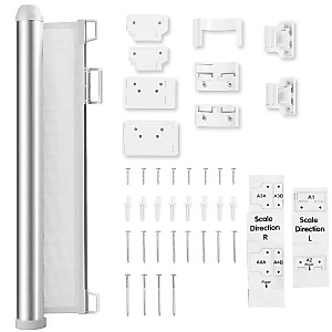 Costzon Baby Mesh Retractable Gates, Extra Wide Flexible Extension Safety Gate/Pet Dog Gate for Stairs/Doors/Hallways, Waterproof Rustproof Aluminum Pets Gate (White)