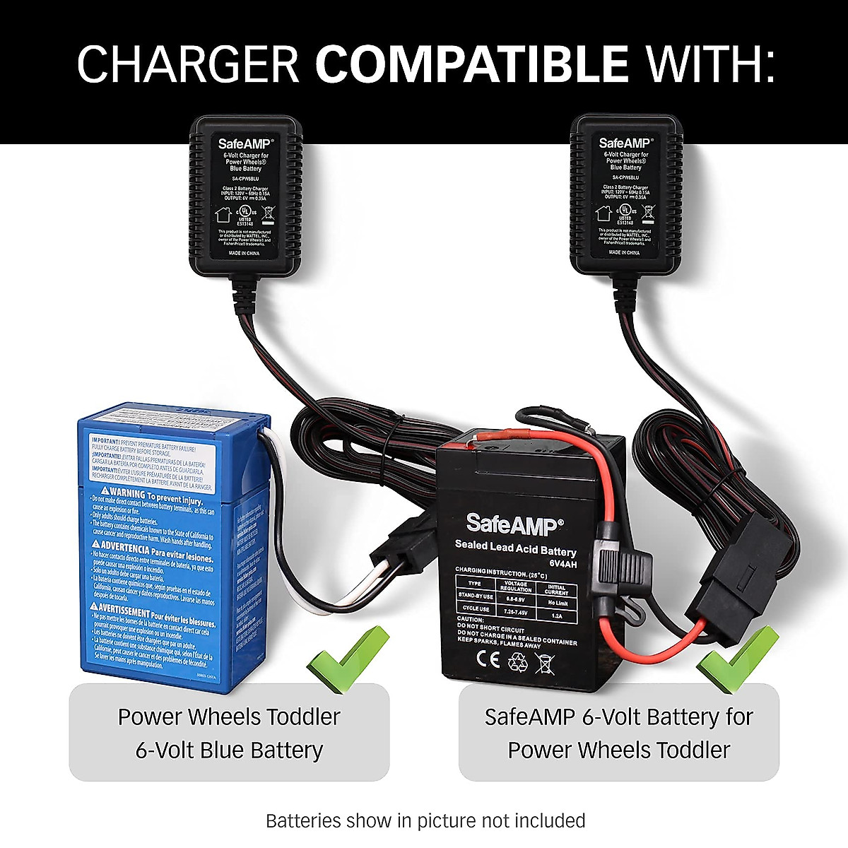 Replacement 6-Volt UL Listed Charger for Fisher-Price Power Wheels Toddler Blue Battery Models 00801-1230 - 00801-1457 - 00801-1868 - 00801-1900 - 00801-0336