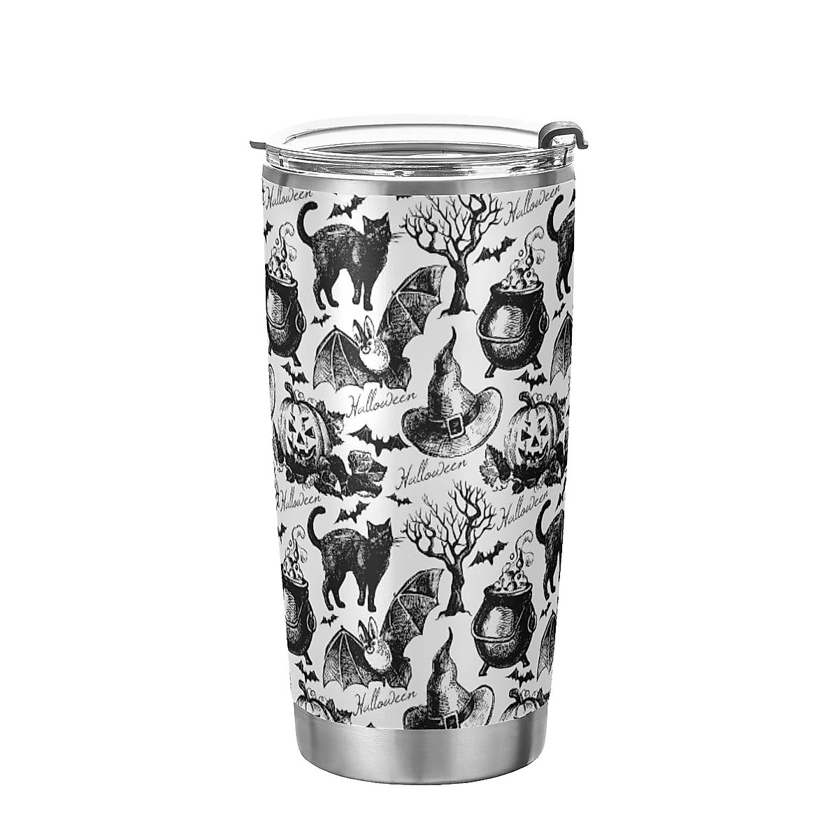 Yasala Halloween Tumbler Spooky Jack O Lantern Cat Bat Insulated Coffee Cup Back to School Beverage Container Office Travel Mug with Straw and Lid 20oz Holiday Gift Day of The Dead Present