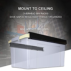 TOPOWN 4-Set Overhead Storage Bin Rack for Four Bins Garage Ceiling Storage Racks Ceiling Storage Rack Overhead Tote Storage Rack Garage Storage Ceiling Rack Garage Ceiling Rail Overhead Storage Rack