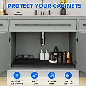 Under Sink Mat for Kitchen Waterproof, 34" x 22" Silicone Under Sink Mat Line for Kitchen and Bathroom (Black)