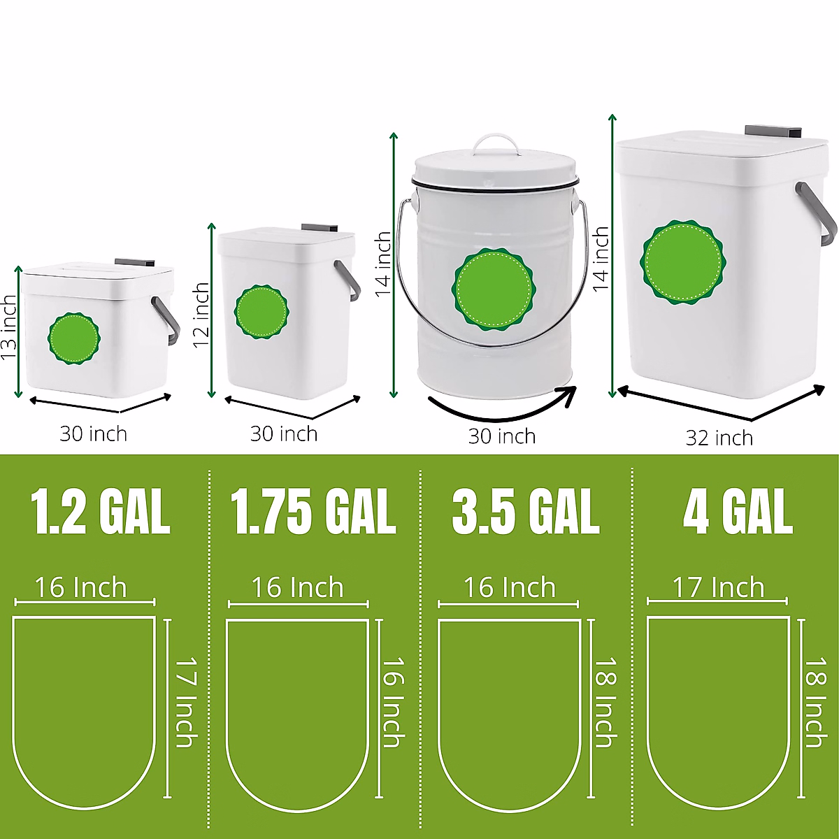 1.75-gallon (6.6L) Compostable, Extra-Thick Countertop Waste Bin Bags| Unscented Leak Proof Bags for Office, Home, Bathroom, Bedroom, Car, Kitchen, Pet(Green)1 Pack| 110 Counts. (1.75 Gallon)