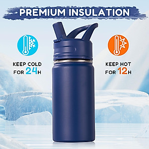 Fijinhom 12oz Kids Water Bottle for School, Toddler Water Bottles with Straws, Insulated Water Bottle for Boys&Girls, Stainless Steel Vacuum Insulated Bottle for Kids, Leak-Proof, BPA-Free, Blue