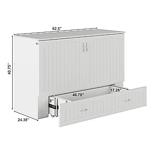 AFI, Aspen Mid-Century Modern Queen Solid Wood Murphy Bed Chest with Mattress in White