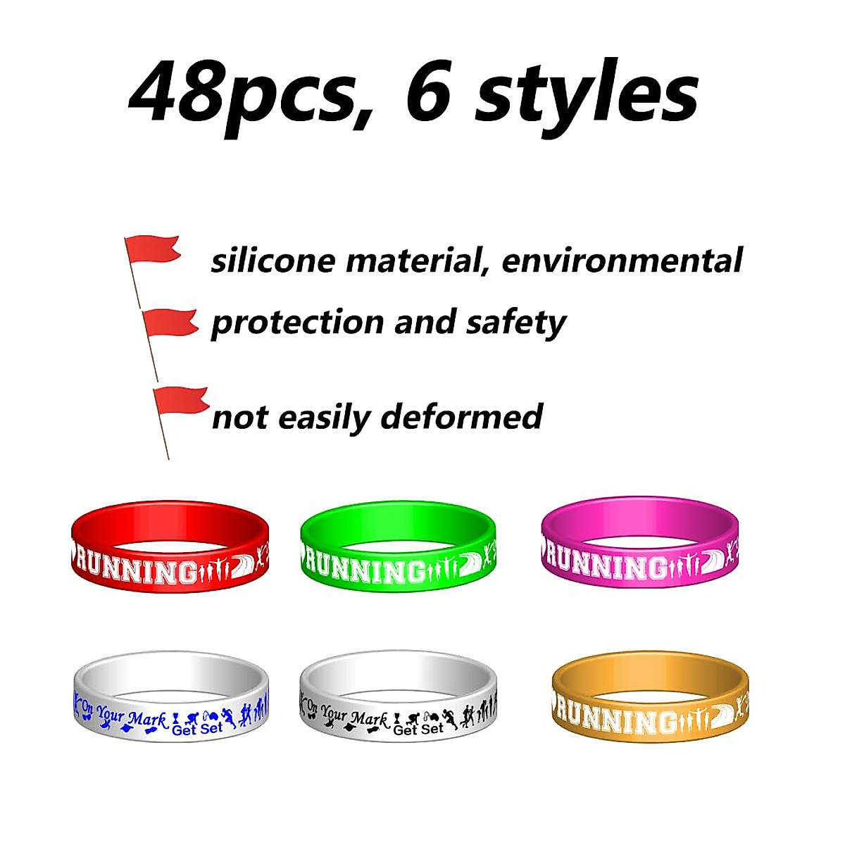 Oringaga 48PCS Running Party Rubber Bracelets, Sport Run Marathon Cross Country Party Baby Shower Birthday Party Supplies Decorations Goodie Bag Favors Inspirational Silicone Wristbands