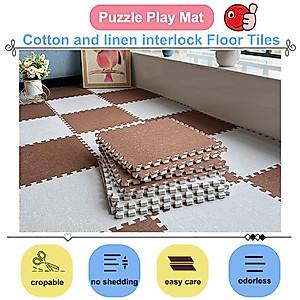 10 Pcs Carpet Interlocking Foam Mats, Cotton Linen Puzzle Play Mat - Perfect for Floor Protection, Garage, Exercise, Yoga, Playroom (12" X 12" - 10 Tiles)(Color:Navy Blue)