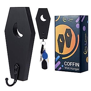 Ella & Emma Wall Mounted Coffin-Shaped Key Holder - Gothic Home Decor Wall Hanger with Hook - Wall Coffin Key Holder with Crescent Moon Cutout - Gothic & Spooky Halloween Decor for Home - 2 Pieces