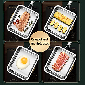 SSYSHANGSYA Japanese Omelette Pan - Tamagoyaki Nonstick Pan - Square Pan - Egg Roll Pan - Rectangle Frying Pan - Small Frying Egg Pan, Cooktop Safe, 7.5 x 6.3 inch (Stainless Steel)