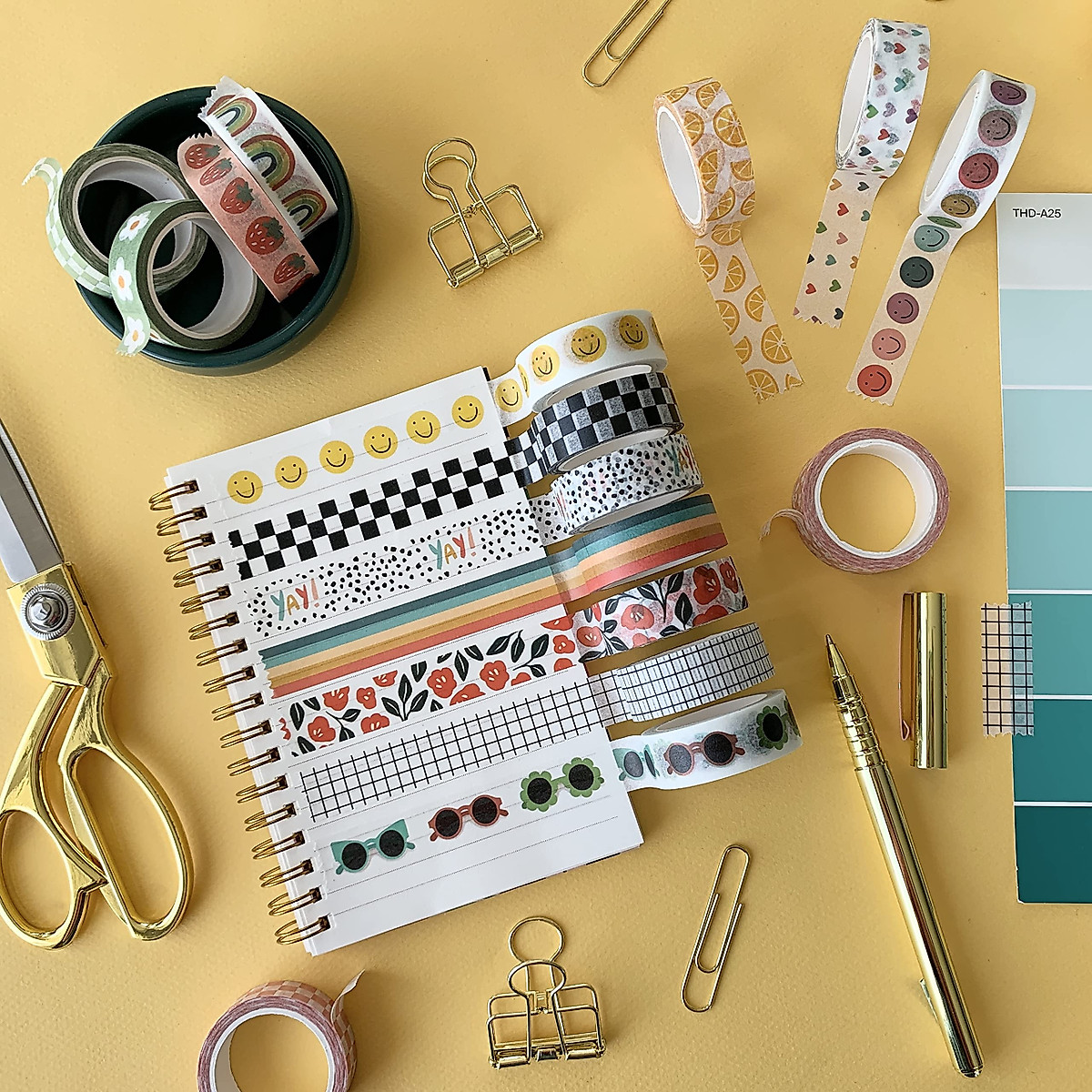 ZYNSHE Washi Tape Set, 16 Rolls of 15 mm Wide (7 m Long), Cute Decorative Tape for Scrapbooking, Bullet Journals, Planner Supplies