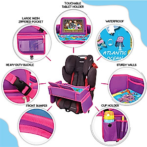 ECOFANTASY 2 PK Kids Travel Tray w/Dry Erase Top - Car Seat Travel Tray Table for Toddler - Travel and Road Trip Essentials Kids - Car Lap Desk with Storage