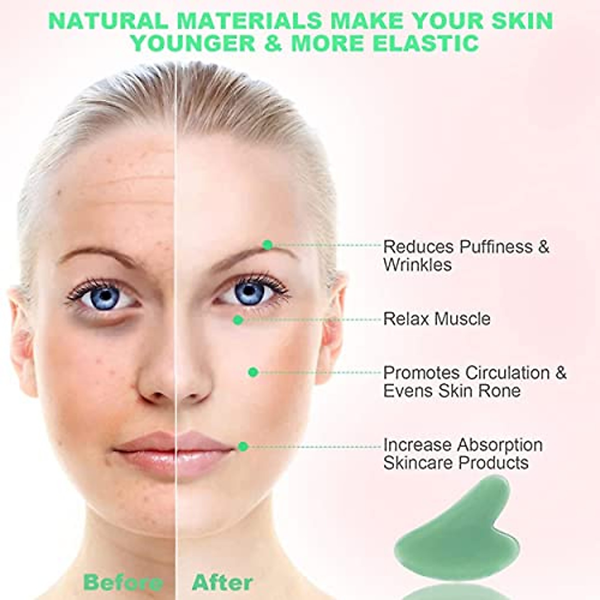 Grupo Gadmi GUA SHA 2 Facial Massager Stones Quartz Jade GUA SHA Facial Tools for Massage Facial Tools Jade Gua Sha Stone Facial Massager for Women