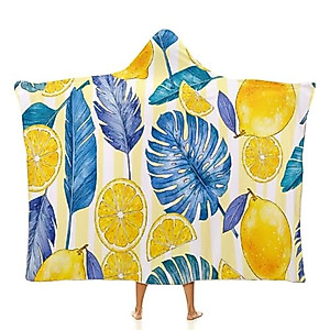 TaoYTao 40"x50" Women Summer Fruit Plant Lemon Blanket Hoodie, Foldable Wearable Funny Hooded Blanket Robe Cloak, Christmas Birthday Gifts Anniversary For Wife Girlfriend Women