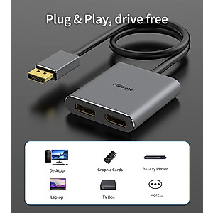 fairikabe DisplayPort to Dual DisplayPort Splitter Adapter 4K60Hz for Dual Monitor Display, MST Display Port Adapter Extend Display 1 in 2 Out, DisplayPort Hub for Desktop PC Laptop