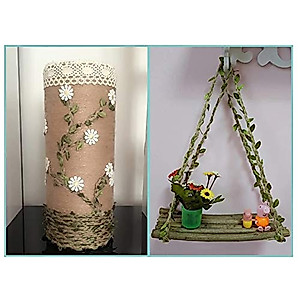 Amlrt 2 packs Natural Jute Twine, 5MM Burlap Leaf Ribbon Artificial Vine Green Leaves Wedding Home Garden, Perfect Braided Decorated Vine for Art & Crafting Home Packing Decoration and any Party Décor