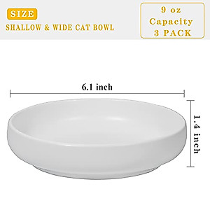 Ceramic Cat Bowls,Shallow Cat Dishes for Food and Water, 6 inch Matte Finish Wide Cat Food Bowl,Whisker Fatigue Free Pet Puppy Kitten Bowl Set of 3,Dishwasher Safe