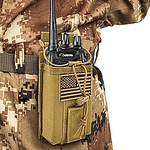 Molle Radio Pouch Radio Holster Tactical Radio Holder Duty Belt Accessories Military Heavy Duty Radio Bag for Two Ways Walkie Talkies Adjustable Storage with 1 Pack Patch (Tan)