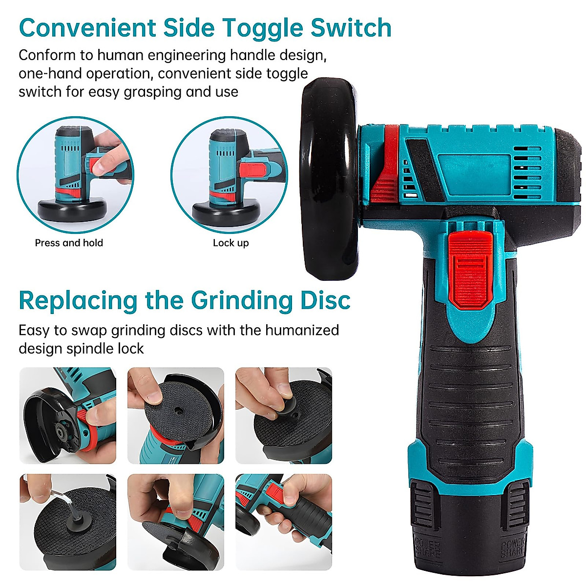 Housiwill Angle Grinder Tool, Mini Angle Grinder, Cordless Electric Angle Grinding Tool 12V 19500RPM with 2PCS 2000mAh Battery, Nylon Cutting Blade-s/Grinding Disc/Metal Cutting Disc (Green+blue)