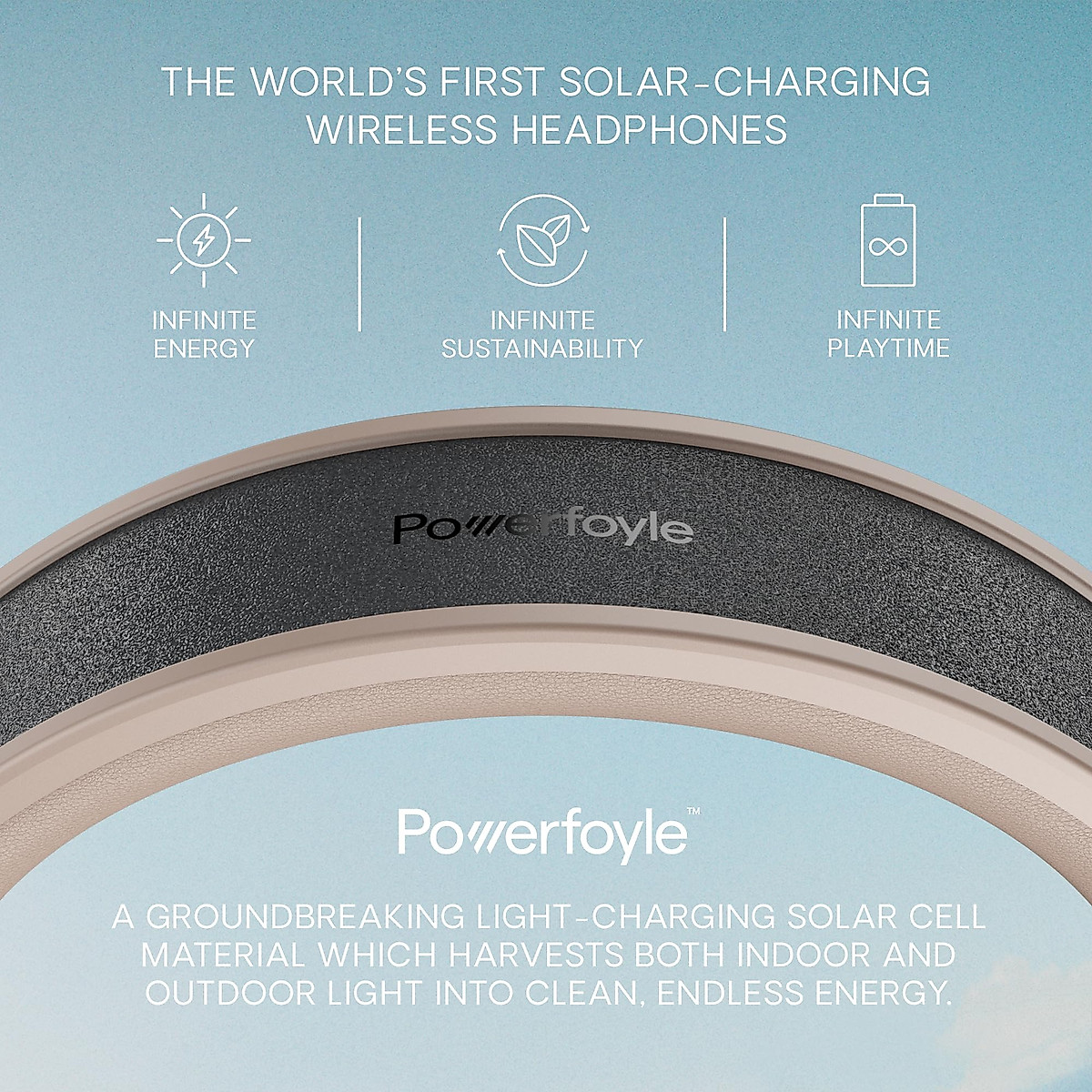 Urbanista Solar Powered Active Noise Cancelling Headphones with Infinite Playtime, Powerfoyle Self Charging Wireless Over Ear Bluetooth 5.0 Earphones, On Ear Detection, Los Angeles, Sand Gold