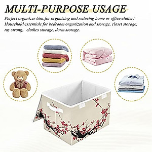 RunningBear Plum Blossom Large Storage Bins with Lid Collapsible Storage Bin Storage Basket Clothes Toys Bin for Shelves Closet Bookshelf