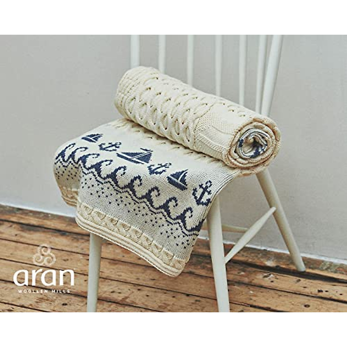 Irish Blanket 100% Merino Wool Throw Honeycomb Knit Couch Sofa Made in Ireland 42" x 62"