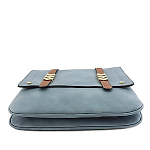 ALYSSA Double Compartment Large Flapover Crossbody Bag with Colorblock Straps (Blue Grey/Brown)