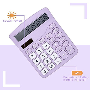 YOUHO Calculator, 12-bit Solar Battery Dual Power Standard Function Electronic Calculator with Large LCD Display Office Calculator Purple