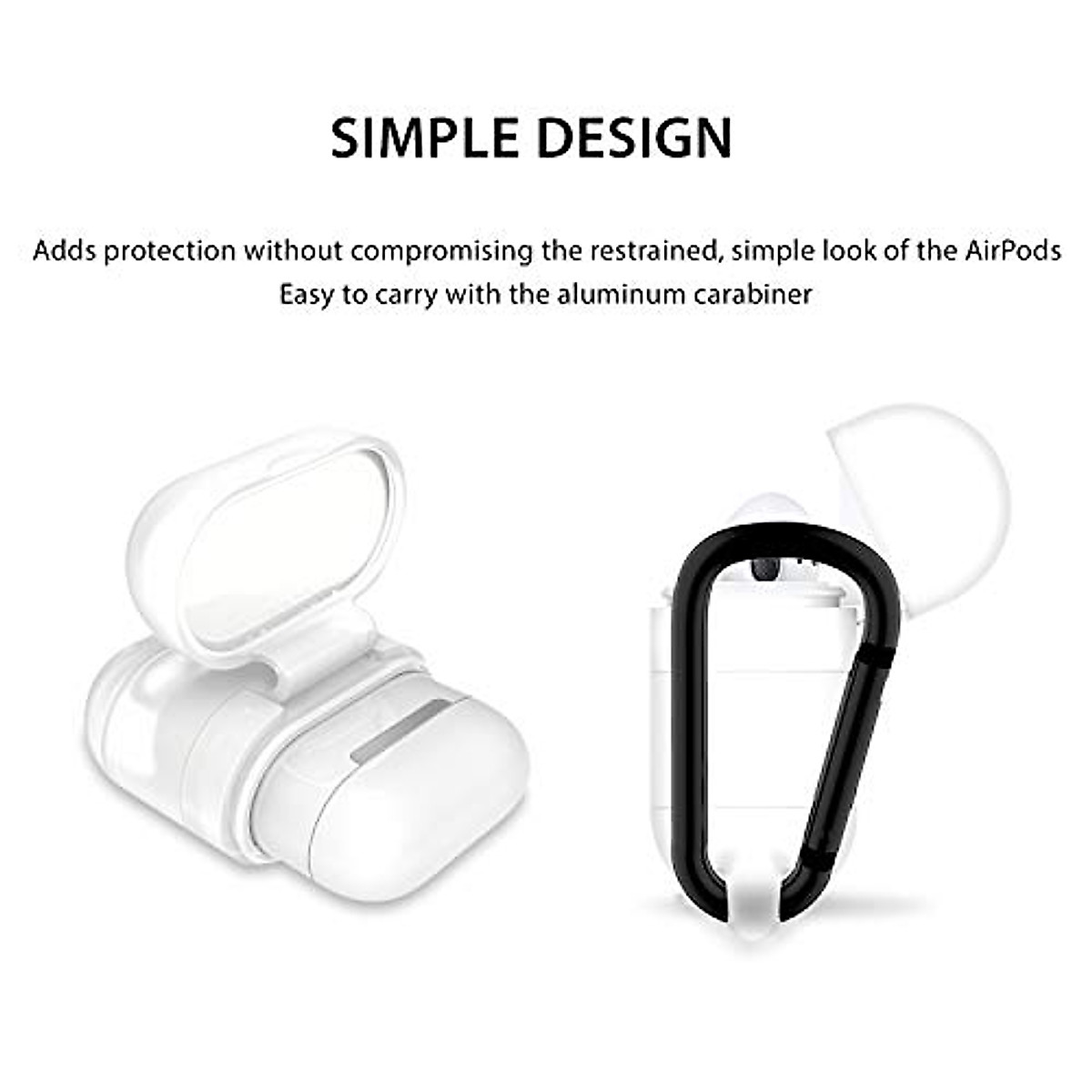 PATCHWORKS Airpods Generation 1 & 2 Case [PurePocket2 Series] Durable Shockproof Dust Proof Secure Anti Lost Carabiner Silicone Case, Black