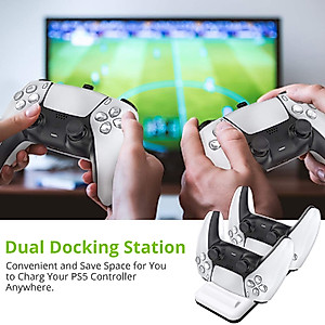 Mini PS5 Controller Charger, LiNKFOR Charging Dock Station for PS5, Fast Dual Charger Accessories for PlayStation 5 DualSense Controller with USB Cable, White