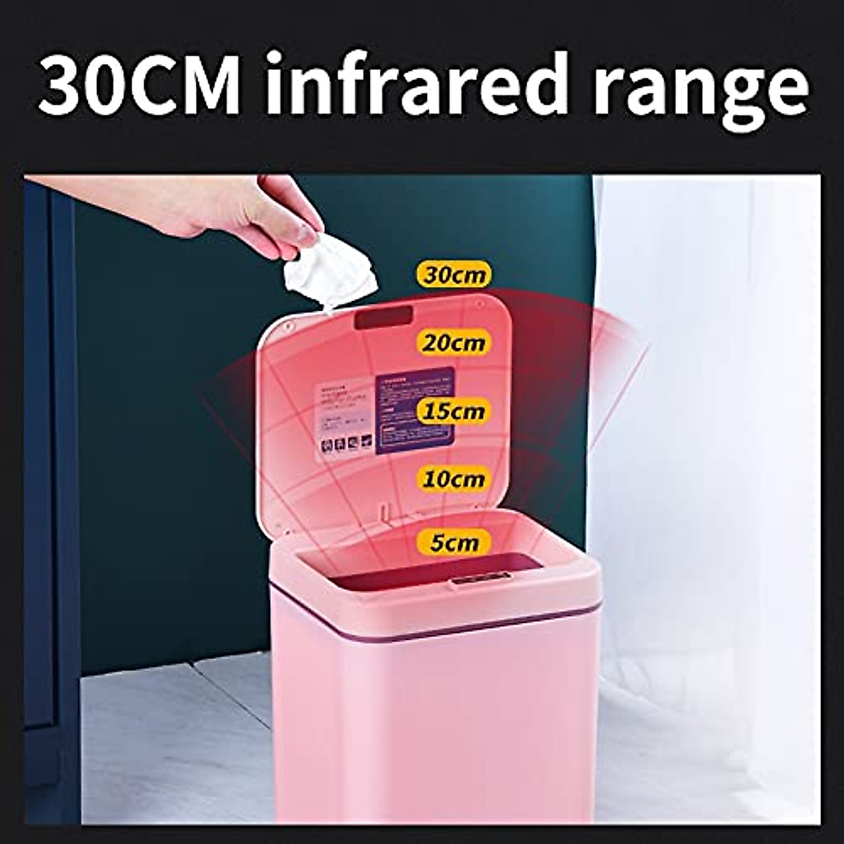 Xuanmo Automatic Sensing Trash Can, Smart Waterproof Non-Contact Motion Sensor Dustbin 16 Liters Waste Bin with Lid, Suitable for Kitchen, Living Room, Bathroom, Office, Bedroom (Color : Pink)