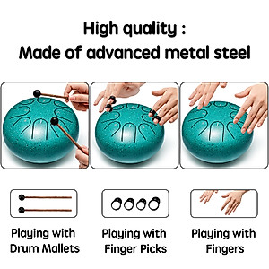 Steel Tongue Drum Musical Instruments: 6 Inch 8 Notes Metal Hand Drums, Music Gifts for Family Friends (Malachite)