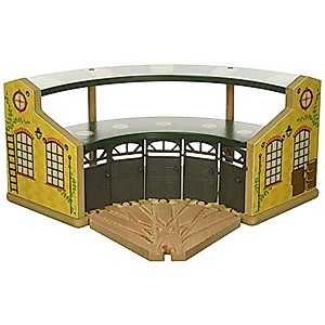 maxim enterprise, inc. Wooden Train Round House with 5-Way Switch Track for Kids, Norrington Wood Train Shed with 5 Doors. Houses 5 Engines & Cars, Compatible with Major Brand Wooden Railways