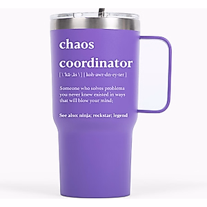 Chaos Coordinator Gifts for Women - Chaos Coordinator Tumbler Mug 20oz with Handle Purple Gifts for Women Boss Lady Gifts for Women Teacher Appreciation Gifts Baskets for Women Nurse Manager Gifts