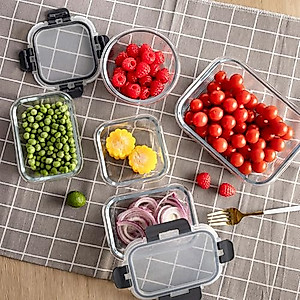 YARYOUNG 12 Pack Glass Food Storage Containers with Lids, Glass Meal Prep Containers, Airtight Glass Lunch Bento Boxes, BPA Free & Leak Proof