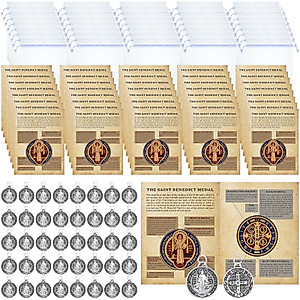 Remuuly 120 Pieces Medals Prayer Card Set, 3/4 Inch Round Silver Oxidized Medals for Necklace Holy Prayer Cards Bags for Catholic Women Men Jewelry Making (St Benedict)