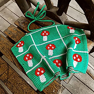 Women’s Knit Crop Tank Top Halter Neck Cute Mushroom Graphic Backless Crochet Summer Cami Top Green