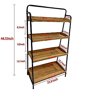 DAOYIJIAJU 4-Tier Ladder Shelf Metal Frame with Wood Rectangle Tray Standing Shelf Storage Units Industrial Organizer Shelves for Kitchen, Living Room, Office, Bedroom and Bathroom