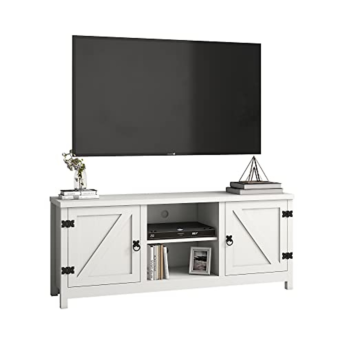 Panana Modern Farmhouse TV Stand for 65 inch TV, Entertainment Center with Storage and Open Shelves, Wood TV Stands TV Table Stand for Living Room, Bedroom (White, for 32"-65" TV)