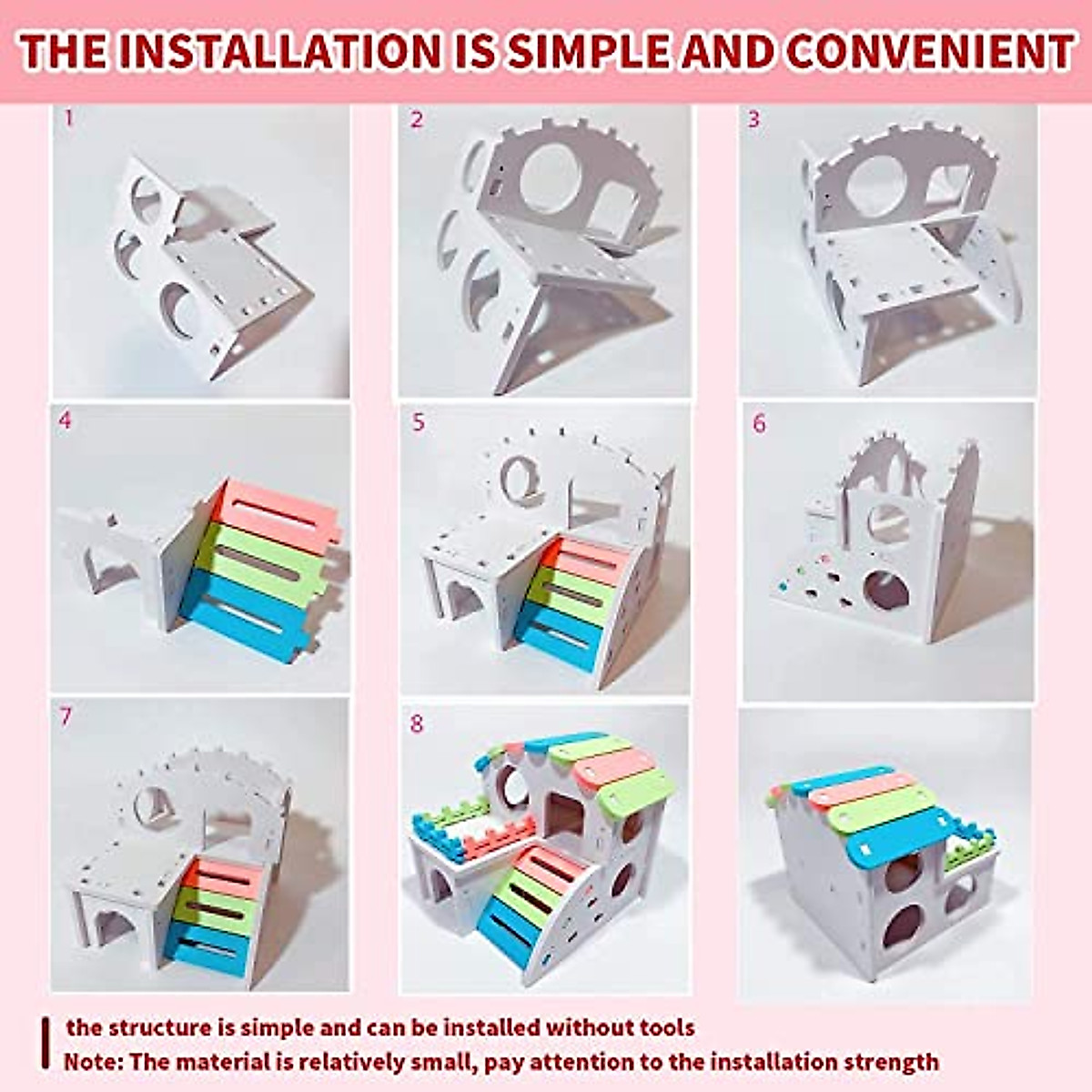 YUEKUA 4 Pieces of Hamster Toy Accessories DIY Gerbil Hiding House, Rainbow Bridge Swing, Hamster Seesaw Toy, Small Animal Fitness chew Toys