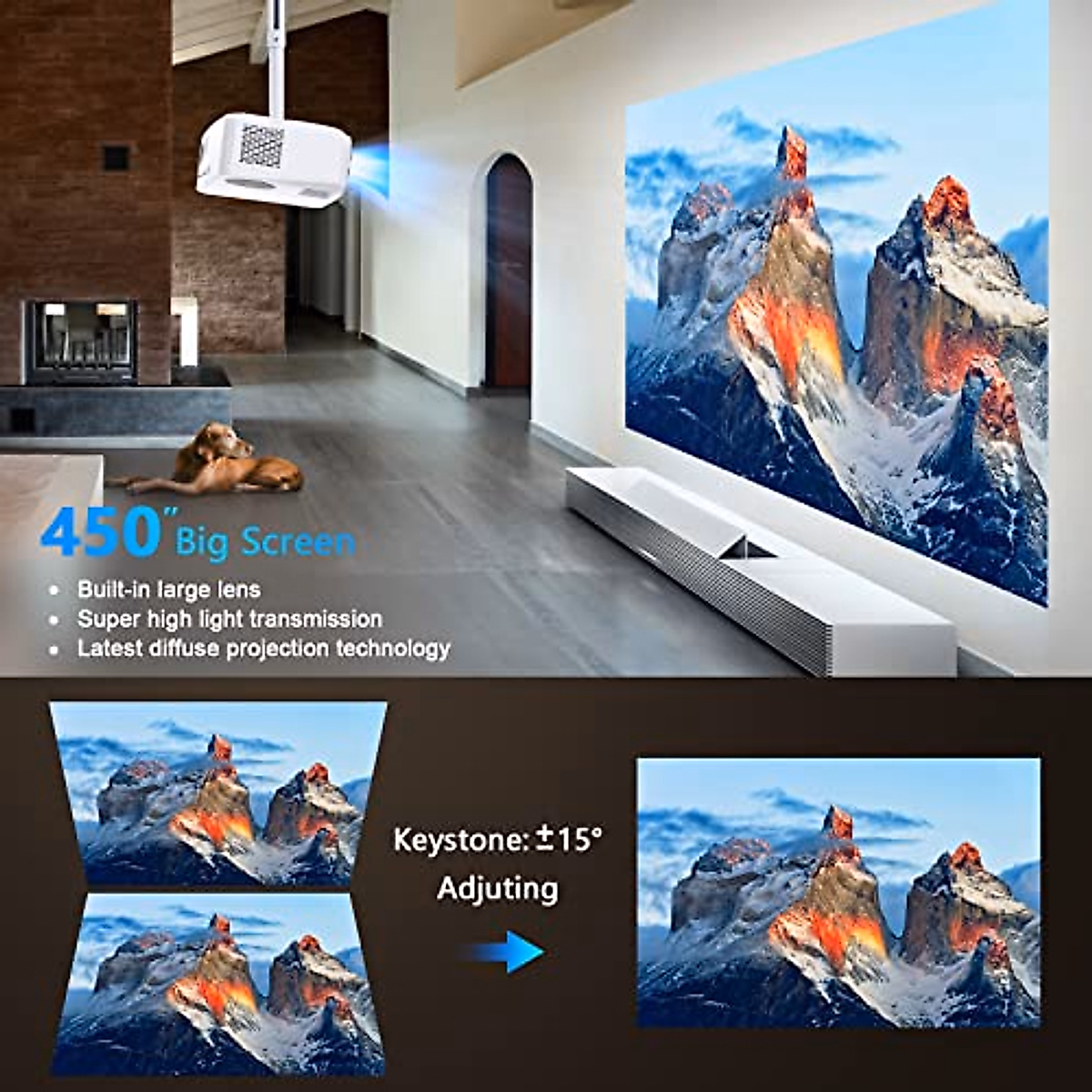 5G WiFi Bluetooth Native 1080P Projector, AILESSOM 20000 LM 450" Display Support 4K Movie Projector, High Brightness for Home Theater and Business, Compatible with iOS/Android/TV Stick/PS4/HDMI/USB