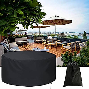 Round Garden Furniture Covers Waterproof 126x37in, Patio Furniture Covers Waterproof, Circular Outdoor Furniture Set Covers, 420D Heavy Duty Oxford Fabric Garden Table Cover, with Storage Bag