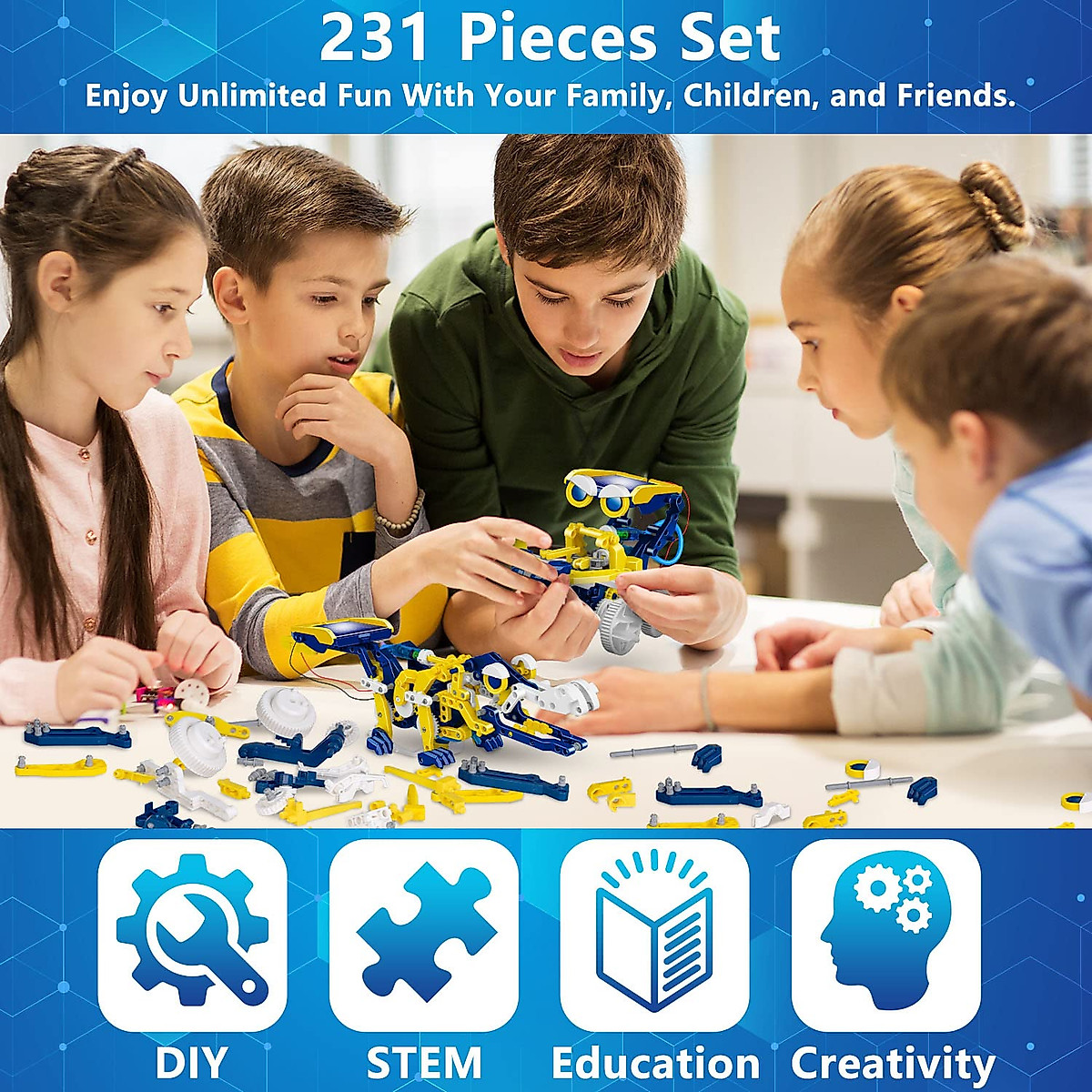 JoyZin STEM 11-in-1 Solar Robot Kit, 231 Pieces DIY Science Experiment Kit, Learning Educational Building Toy Set for Toddlers Kids Boys Girls 6 7 8 9 10 11 12 Years Old Birthday
