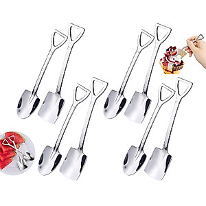 8 pcs Stainless steel shovel spoon set, including 4 sharp spoon, 4 flat spoon, creative dessert spoon, coffee spoon, ice cream fruit spoon, suitable for home, kitchen or restaurant