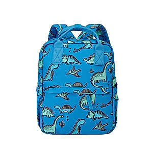 Cute Preschool Backpack Toddler School Book Bag for Girls Boys Kids Kindergarten Nursery Travel Bag with Chest Strap(15inch, Blue Dinosaur)