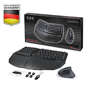Perixx PERIDUO-813B US, Wireless Ergonomic Compact Keyboard & Vertical Mouse - Bundle with a 6-Button Ergonomic Vertical Mouse - Black - US English…
