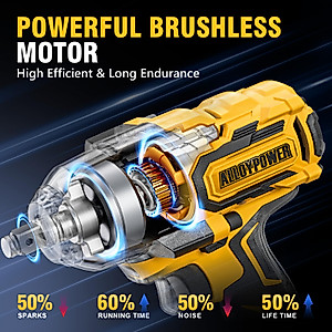 ALLOYPOWER Cordless Impact Wrench, 1050N.m(775Ft-lbs) High Torque impact gun,1/2 inch,20V Brushless Power Impact Wrenches,4.0Ah Battery, 4 Sockets, Electric Impact Driver for Car Tires